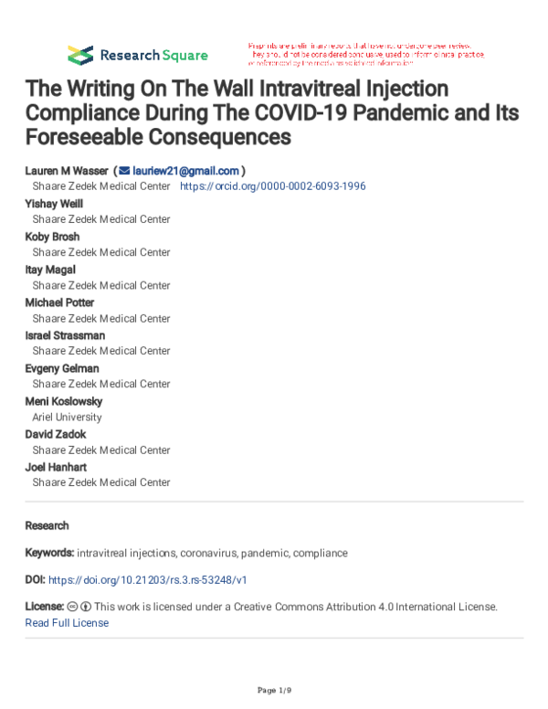 (PDF) The Writing On The Wall Intravitreal Injection Compliance During ...