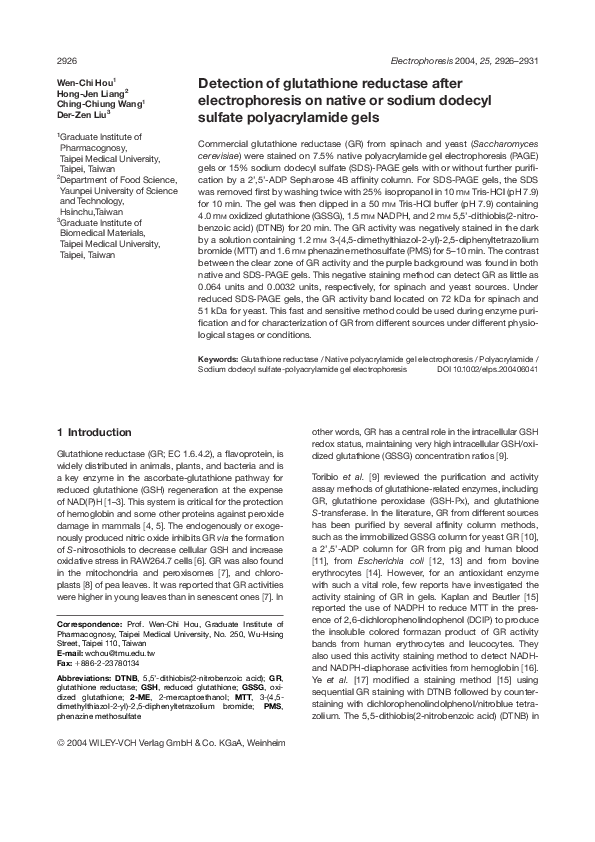 (PDF) Detection of glutathione reductase after electrophoresis on ...