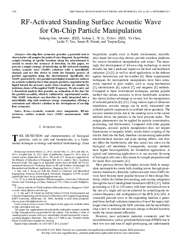 (PDF) RF-Activated Standing Surface Acoustic Wave for On-Chip Particle ...