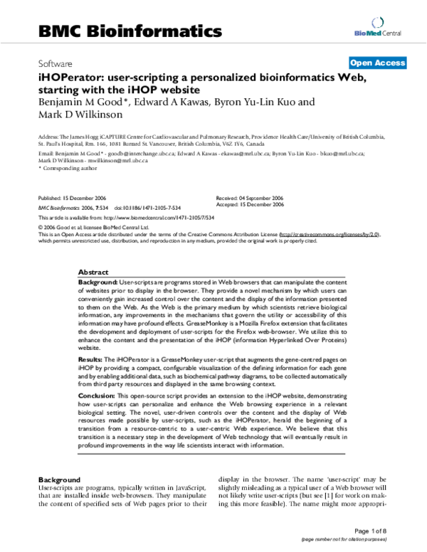 (PDF) IHOPerator: user-scripting a personalized bioinformatics Web, starting with the iHOP website