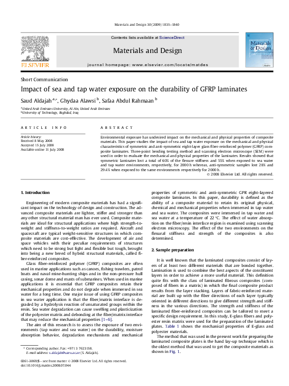(PDF) Impact of sea and tap water exposure on the durability of GFRP ...