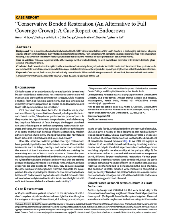 (PDF) “Conservative Bonded Restoration (An Alternative to Full Coverage ...