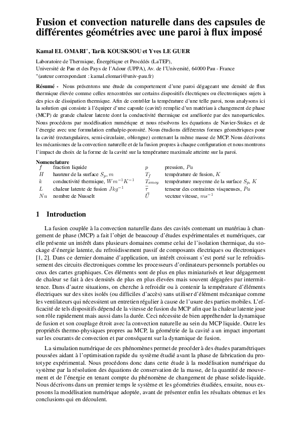 (PDF) Fusion et convection naturelle dans des capsules de différentes ...