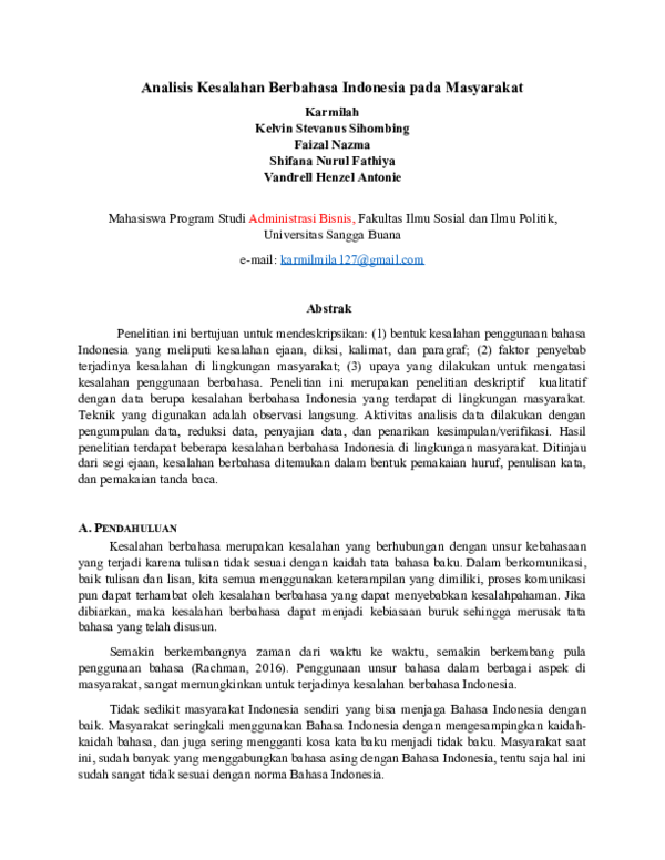 (DOC) Analisis Kesalahan Berbahasa Indonesia pada Masyarakat