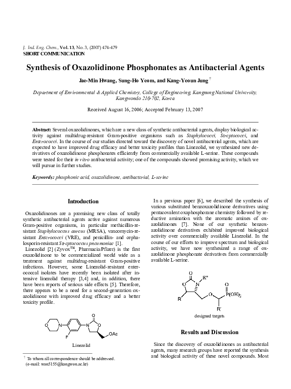 (PDF) Synthesis of Oxazolidinone Phosphonates as Antibacterial Agents ...