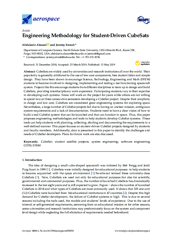 (PDF) Engineering Methodology for Student-Driven CubeSats