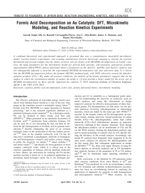 (PDF) Formic acid decomposition on Au catalysts: DFT, microkinetic ...