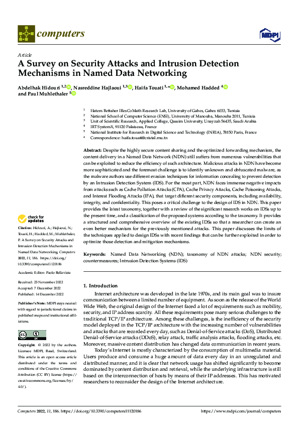 (PDF) A Survey on Security Attacks and Intrusion Detection Mechanisms in Named Data Networking ...