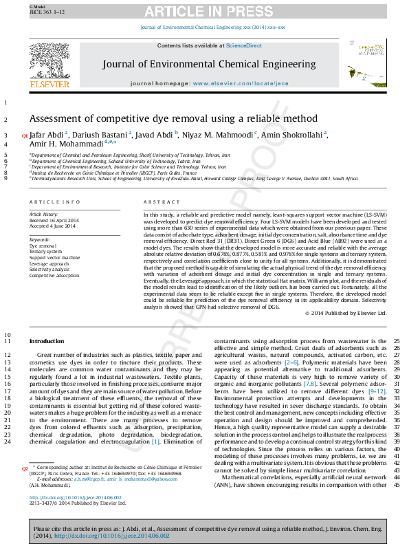 (PDF) Assessment of competitive dye removal using a reliable method