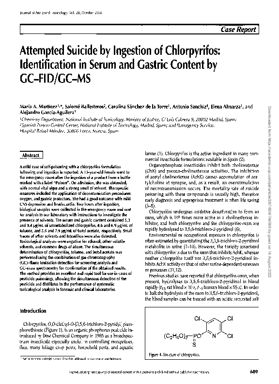 (PDF) Attempted Suicide by Ingestion of Chlorpyrifos: Identification in ...