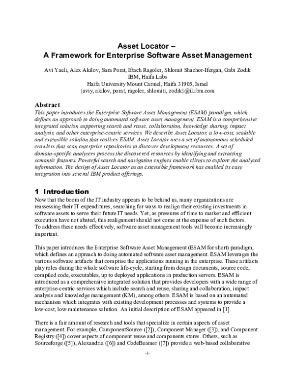 (PDF) Asset Locator - A Framework for Enterprise Software Asset Management