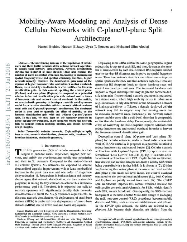 (PDF) Mobility-Aware Modeling and Analysis of Dense Cellular Networks With $C$ -Plane/ $U ...