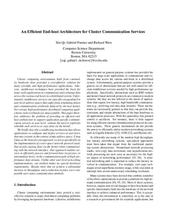 (PDF) An efficient end-host architecture for cluster communication