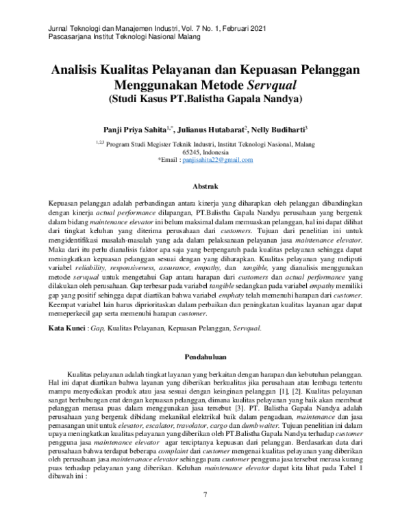 (PDF) Analisis Kualitas Pelayanan dan Kepuasan Pelanggan Menggunakan Metode Servqual (Studi ...