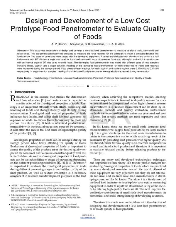 (PDF) Design and Development of a Low Cost Prototype Food Penetrometer ...