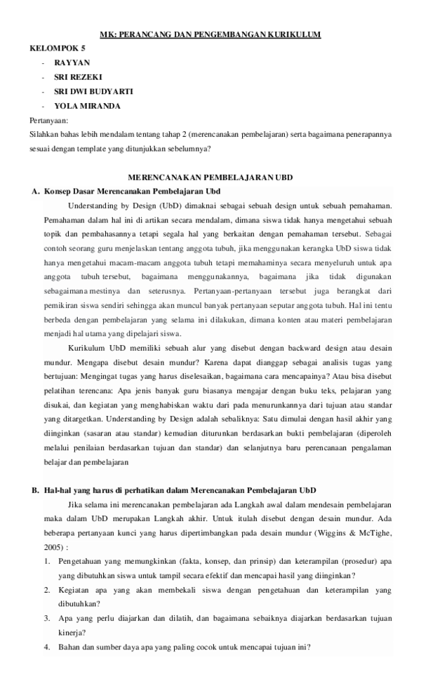 (PDF) Elaborasi Pemahaman - UbD Sebagai Kerangka Kerja Kurikulum - Rencana Pembelajaran ...
