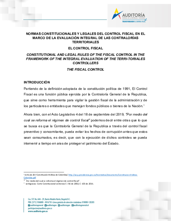 (PDF) Normas constitucionales y legales del control fiscal en el marco de la evaluación integral ...