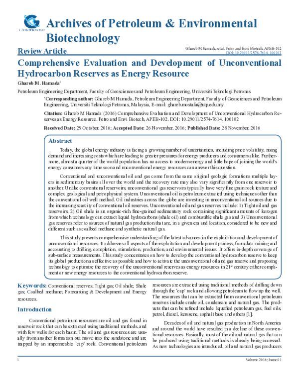 (PDF) Comprehensive Evaluation and Development of Unconventional ...