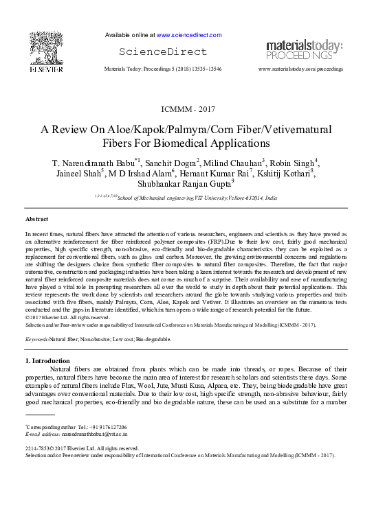 (PDF) A Review On Aloe/Kapok/Palmyra/Corn Fiber/Vetivernatural Fibers ...