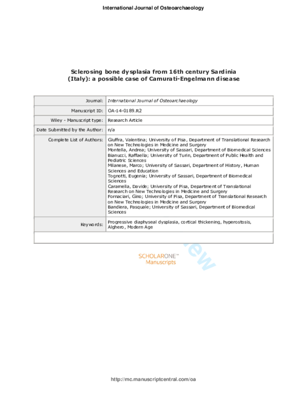 (PDF) Sclerosing Bone Dysplasia from 16thCentury Sardinia (Italy): A Possible Case of Camurati ...