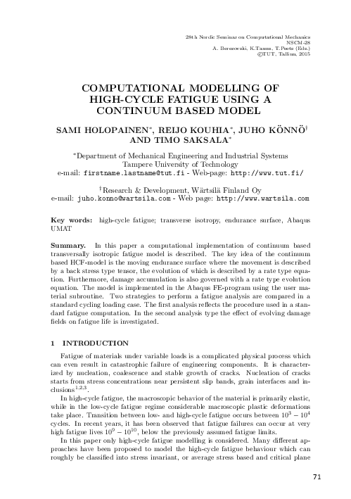 (PDF) Computational modelling of high-cycle fatigue using a continuum ...