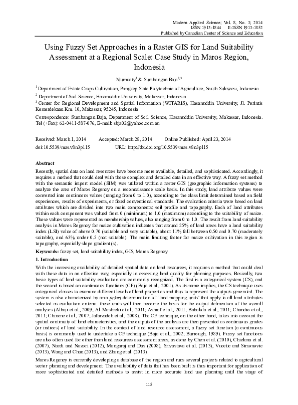 (PDF) Using Fuzzy Set Approaches in a Raster GIS for Land Suitability ...