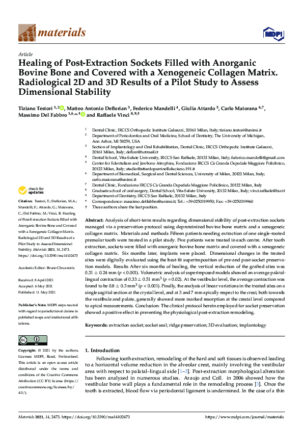 (PDF) Healing of Post-Extraction Sockets Filled with Anorganic Bovine ...