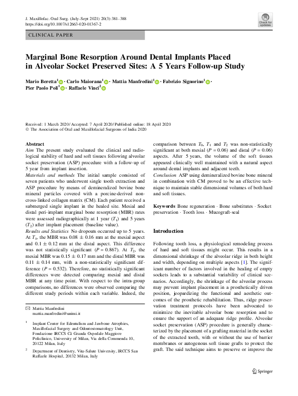 (PDF) Marginal Bone Resorption Around Dental Implants Placed in ...