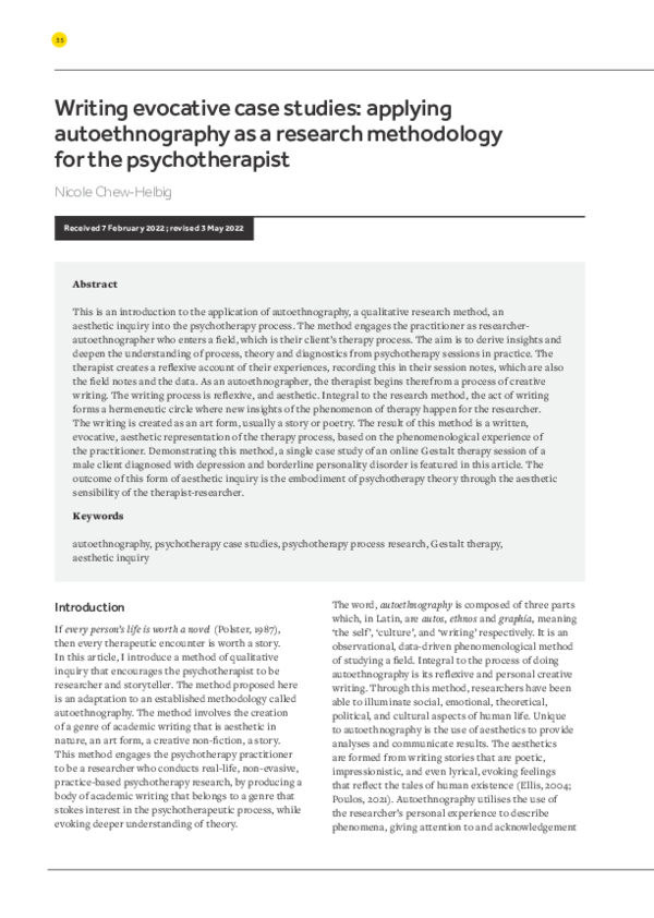(PDF) Writing evocative case studies: applying autoethnography as a ...