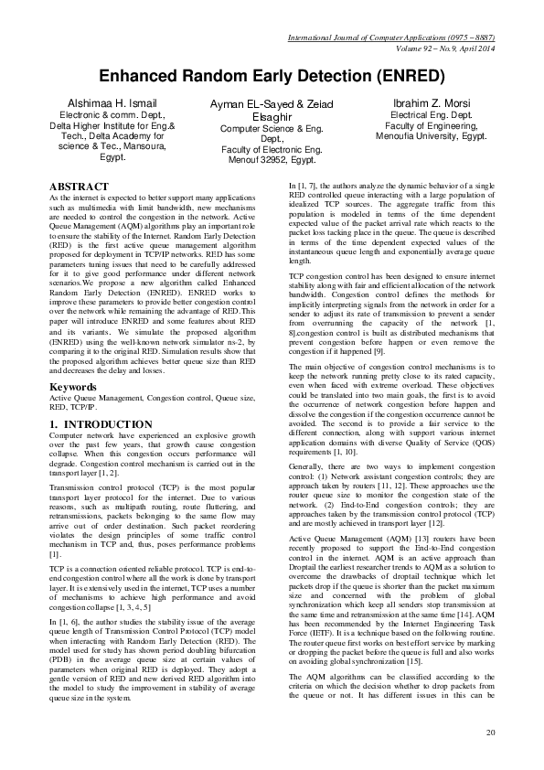 (PDF) Enhanced Random Early Detection (ENRED)