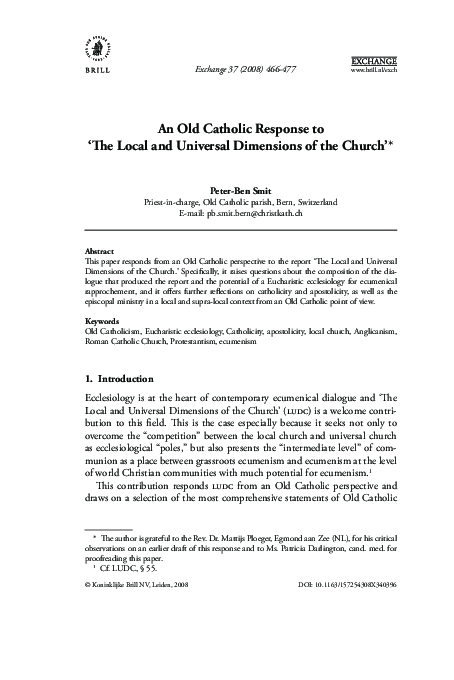(PDF) An Old Catholic Response to 'The Local and Universal Dimensions ...