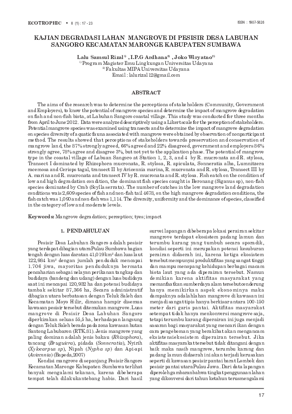 (PDF) Kajian Degradasi Lahan Mangrove DI Pesisir Desa Labuhan Sangoro ...