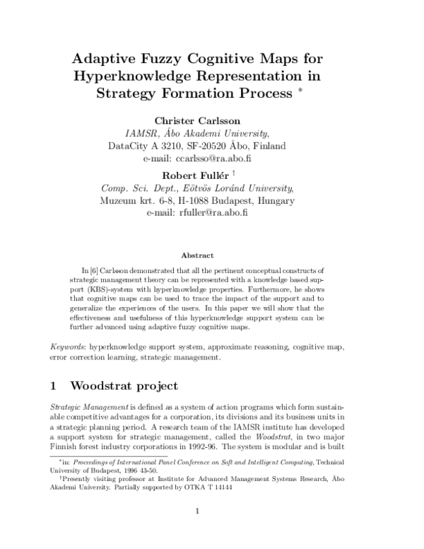 (PDF) Adaptive fuzzy cognitive maps for hyperknowledge representation in strategy formation process