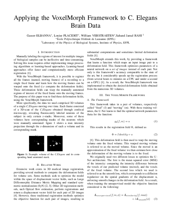 (PDF) Applying the VoxelMorph Framework to C. Elegans Brain Data