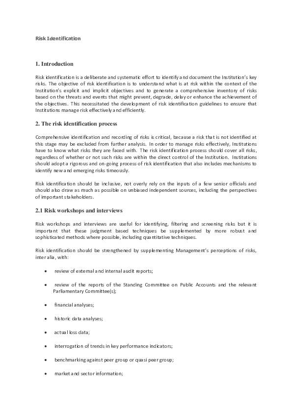 Pdf Risk Identification