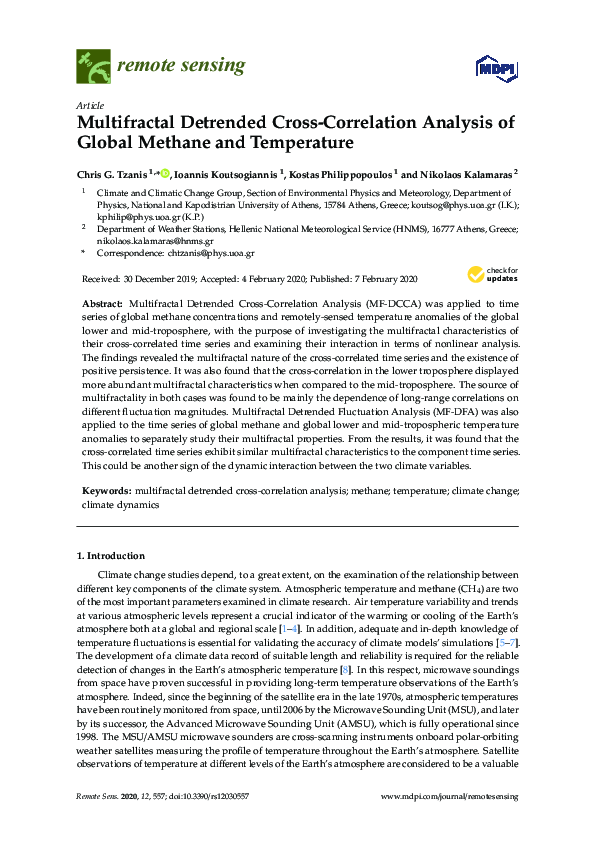 Pdf Multifractal Detrended Cross Correlation Analysis Of Global Methane And Temperature