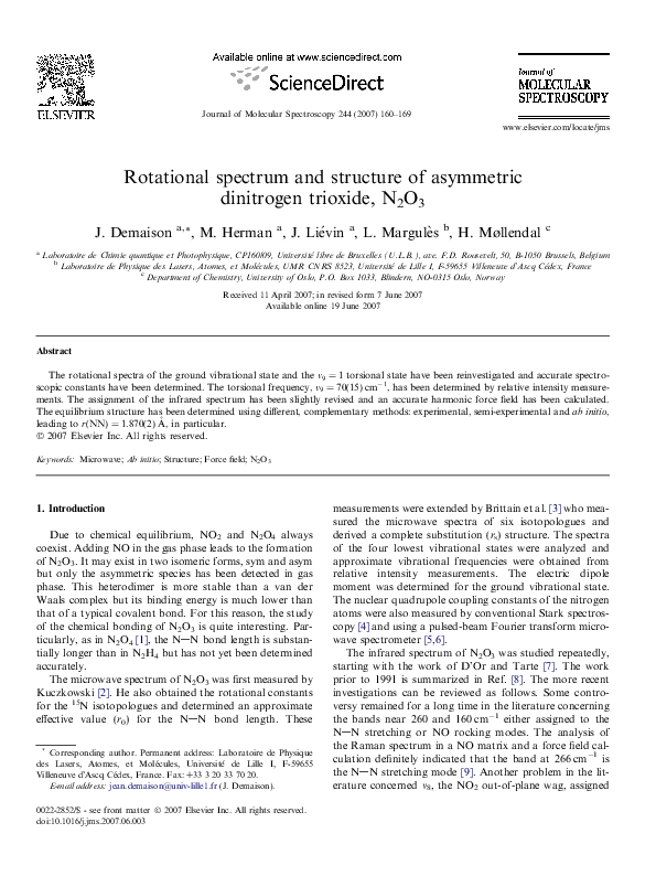 (PDF) Rotational spectrum and structure of asymmetric dinitrogen ...