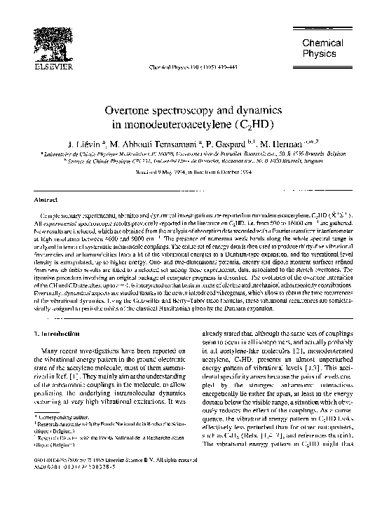 (PDF) Overtone spectroscopy and dynamics in monodeuteroacetylene (C2HD ...
