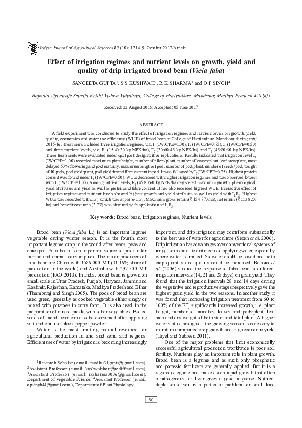 Pdf Effect Of Irrigation Regimes And Nutrient Levels On Growth Yield