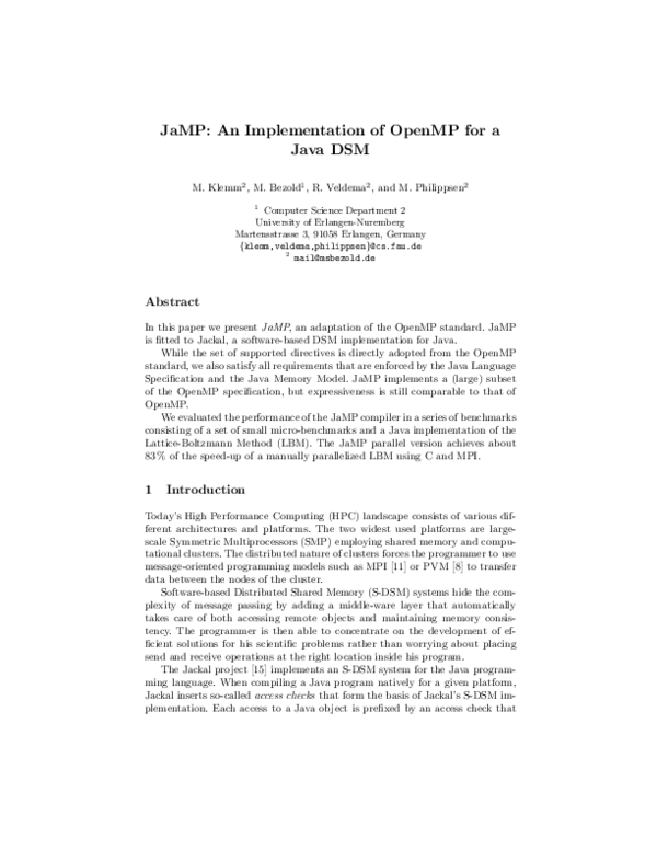 (PDF) JaMP: an implementation of OpenMP for a Java DSM
