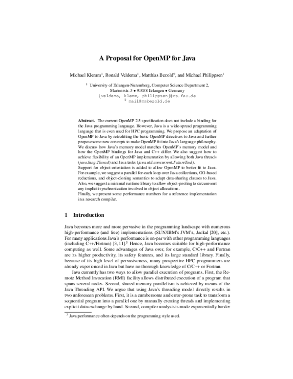 (PDF) A Proposal for OpenMP for Java