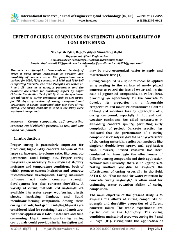 (PDF) Effect of Curing Compounds on Strength and Durability of Concrete Mixes