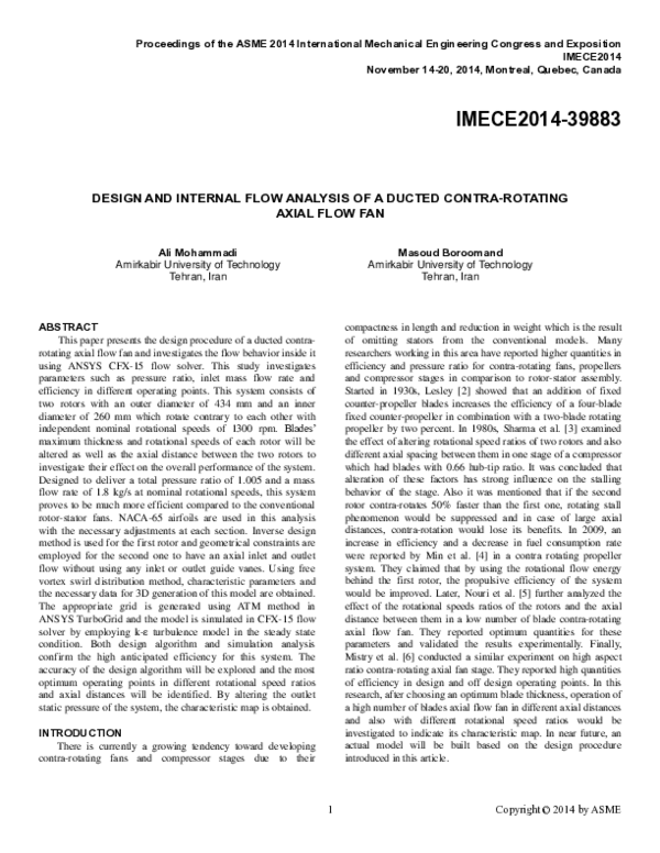 (PDF) Design and Internal Flow Analysis of a Ducted Contra-Rotating ...