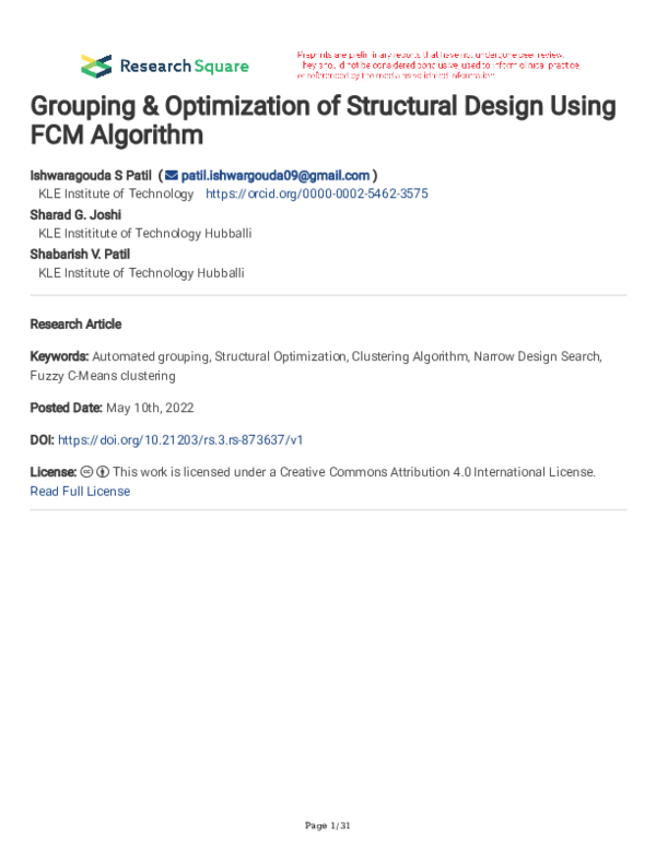 Pdf Grouping And Optimization Of Structural Design Using Fcm Algorithm