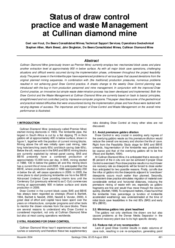 (PDF) Status of draw control practice and waste management at CDM Van ...
