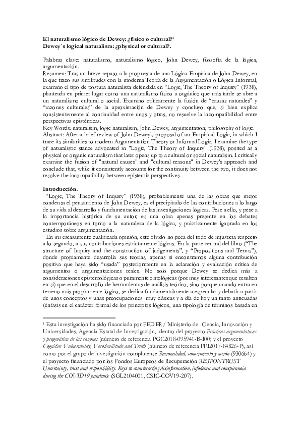 (PDF) El naturalismo lógico de Dewey: ¿físico o cultural? 1 Dewey´s ...