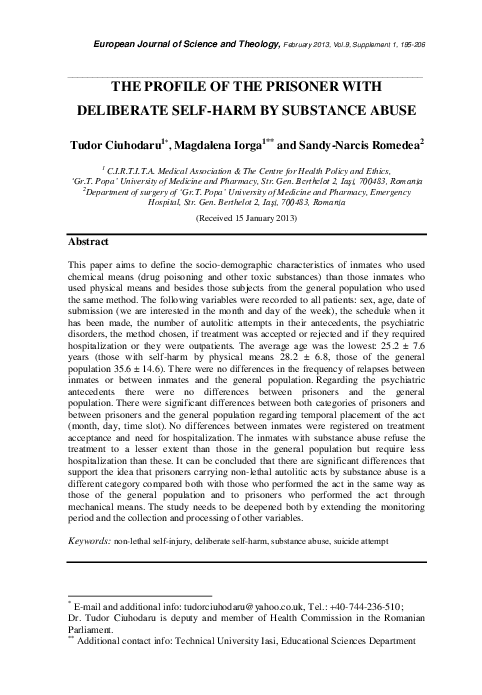(PDF) The Profile of the Prisoner with Deliberate Self-Harm by ...
