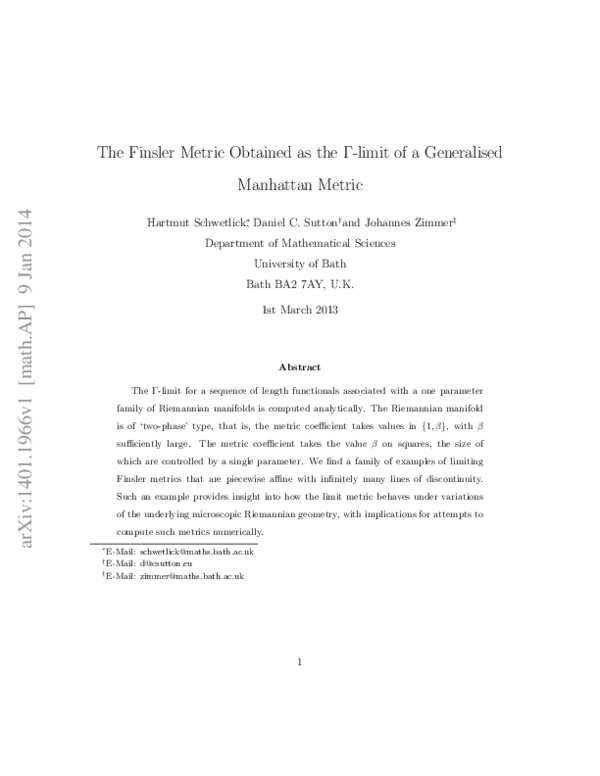 (PDF) The Finsler Metric Obtained as the $\Gamma$-limit of a ...
