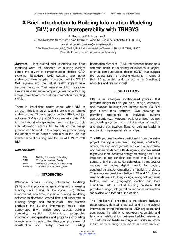 Pdf A Brief Introduction To Building Information Modeling Bim And Its Interoperability With