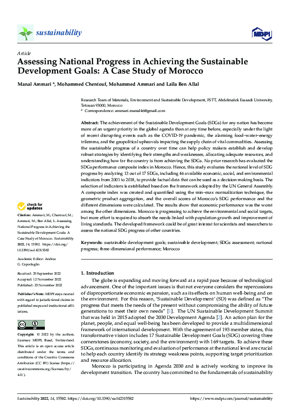 (PDF) Assessing National Progress in Achieving the Sustainable ...
